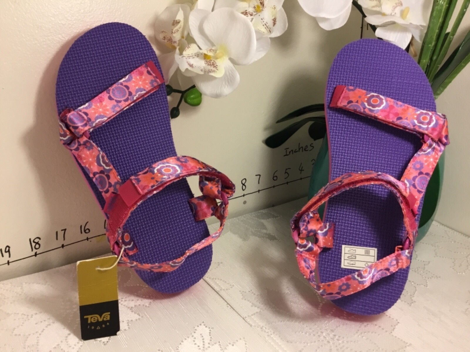 Girl's TEVA Floral Pattern "Hi-Rise Universal" Sandals Pink sz 6 new # ...