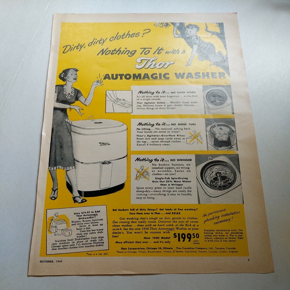 Vintage 1949 THOR AUTOMAGIC WASHER Paper Magazine Ad | eBay
