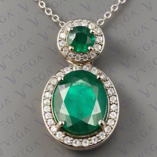 6.92ct Oval Shape Natural Emerald Diamond Solid 14K White Gold Pendant ...