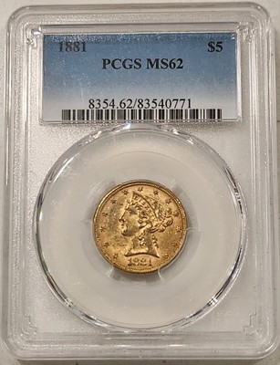 1881 $5 Dollar Liberty Gold Eagle PCGS MS62 US $5D Gold Coin | eBay