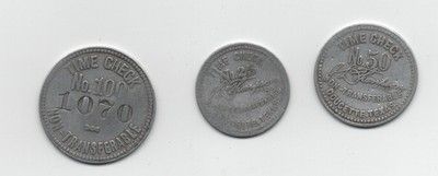 Three Doucette, TX Tokens, J. L. Thompson, Time checks, 25, 50 and 100 ...