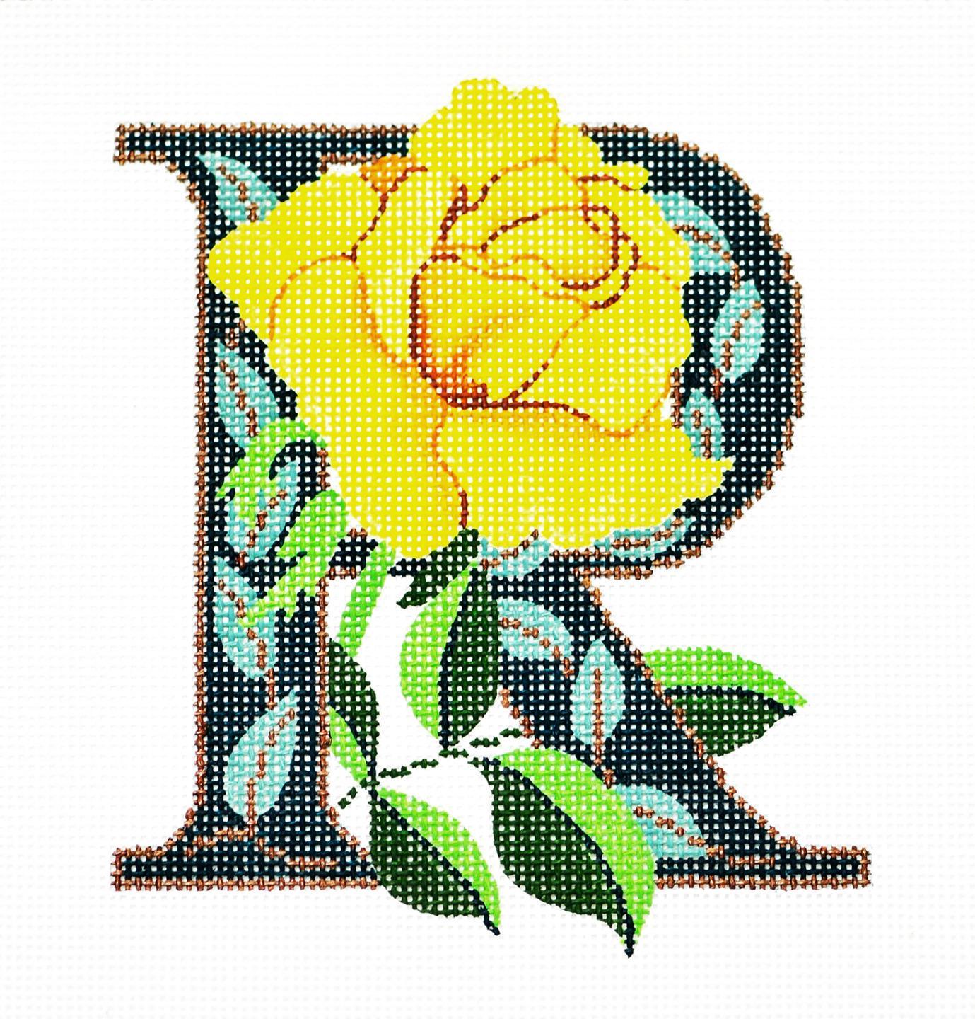 Floral Alphabet Letter " R " handpainted Needlepoint Canvas Design by ...