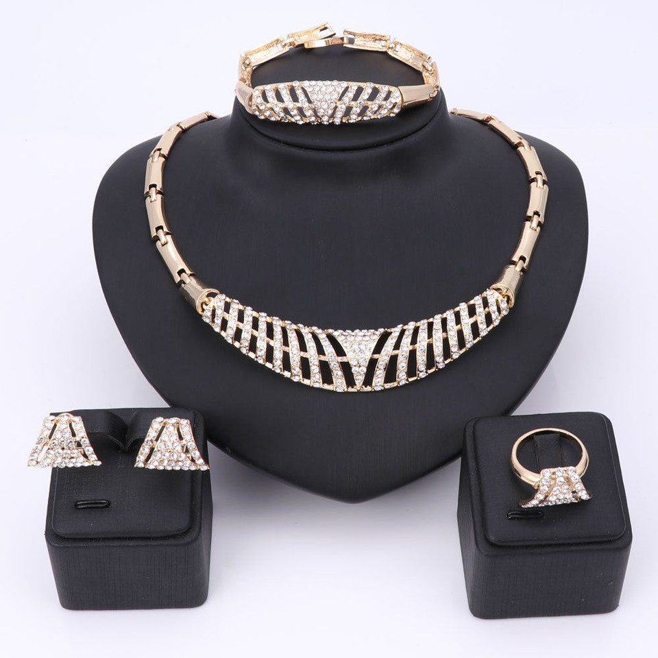 Gold Plated Crystal Triangle & Stripes 4 pieces Jewelry Set | eBay