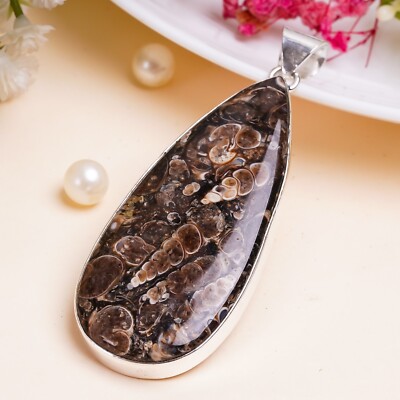 Ammonite Gemstone Pendant 925 Sterling Silver Handmade Gift Jewelry ...