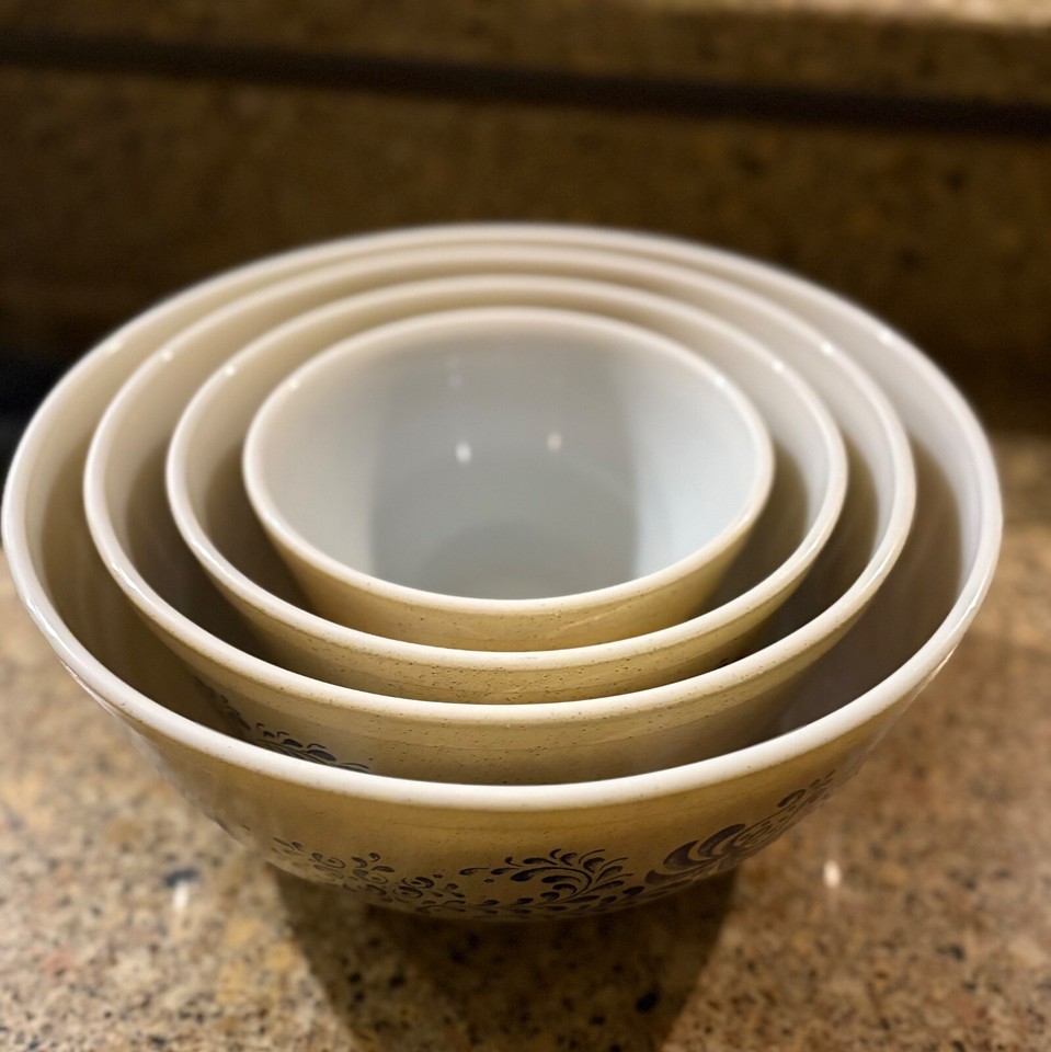 vintage pyrex set of 4 homestead patterned mixing bowls | eBay