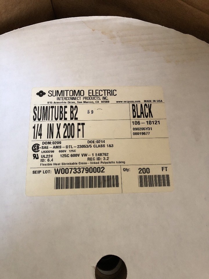 NEW SUMITOMO SUMITUBE B2 BLACK FLEX POLYOLEFIN HEAT SHRINK TUBING 1/4 ...