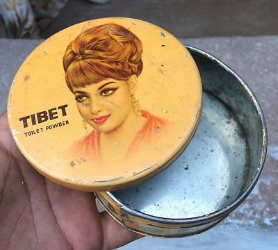 Vintage Beautiful Tibet Indra Perfumery Co Toilet Powder Litho Tin Box ...