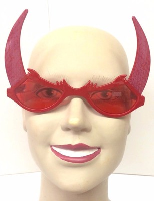 Devil Horn Glasses Red Lenses Fancy Dress Costume Halloween Lucifer ...