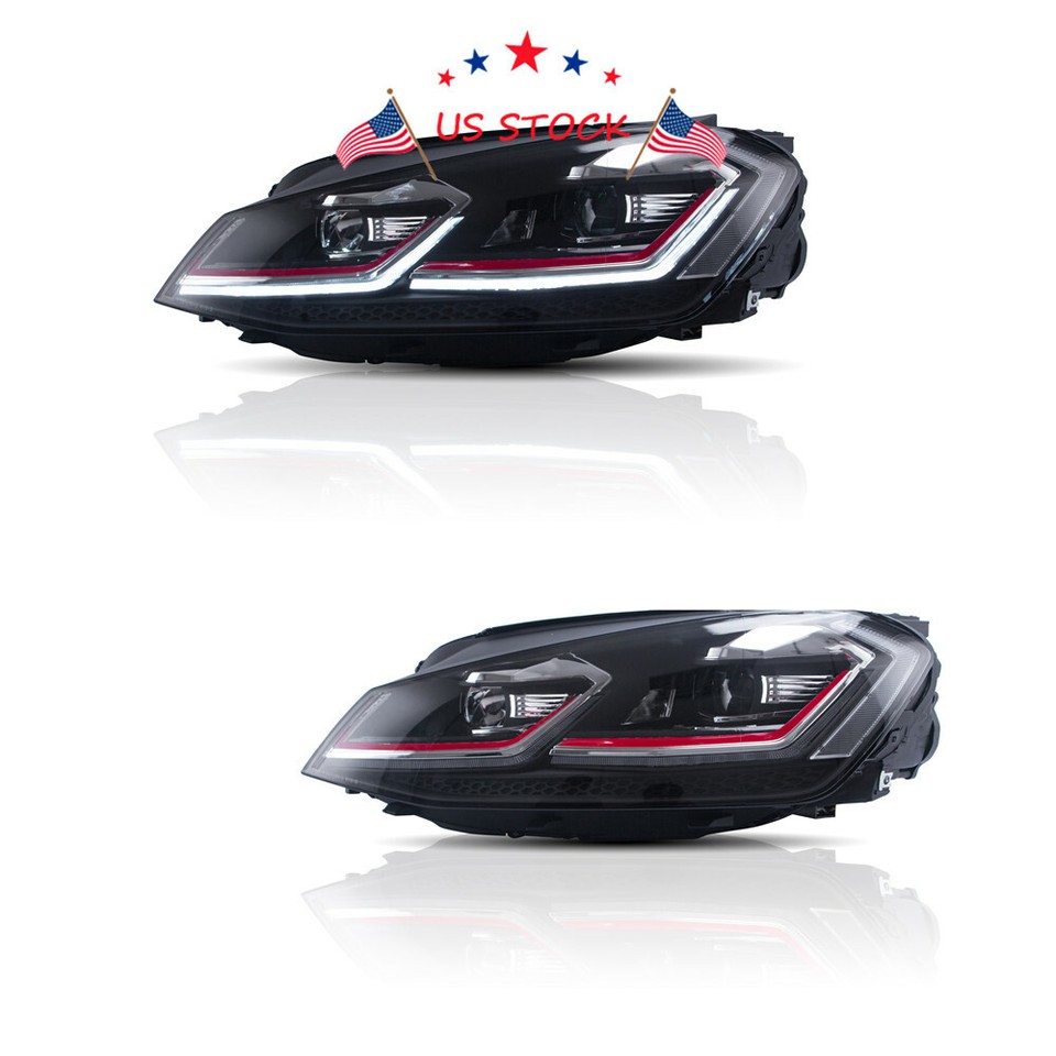 RED Projector Headlights with LED Switchback DRL for 2015-2017 MK7 VW ...