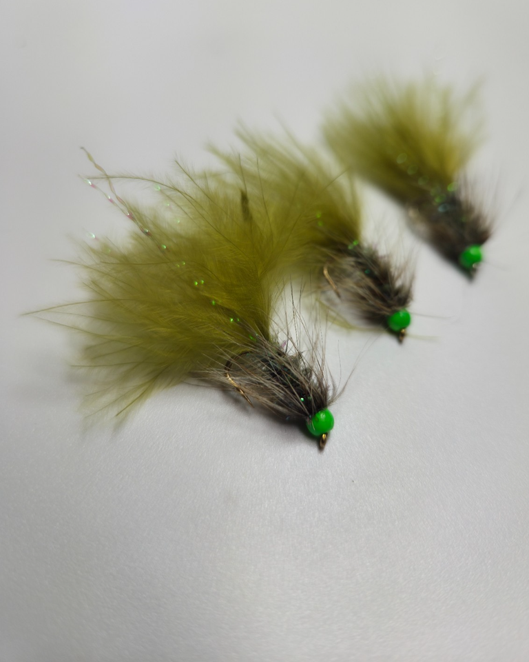 3 Olive Hothead Grizzle Damsel Fly Fishing Wet Trout Flies Size 10 ...