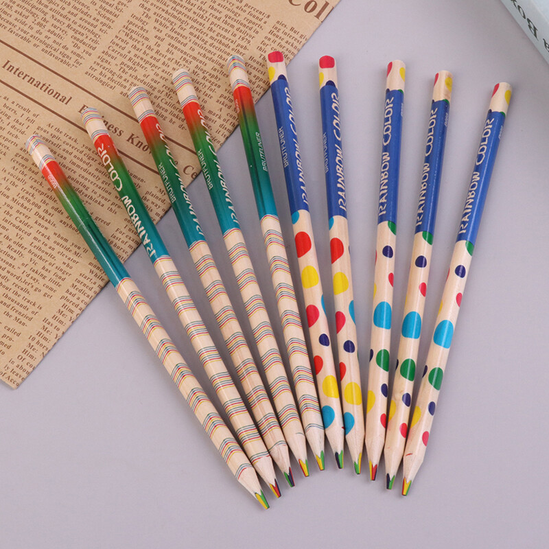10PCS Creative four-color one core color pencil thin core rainbow pen ...