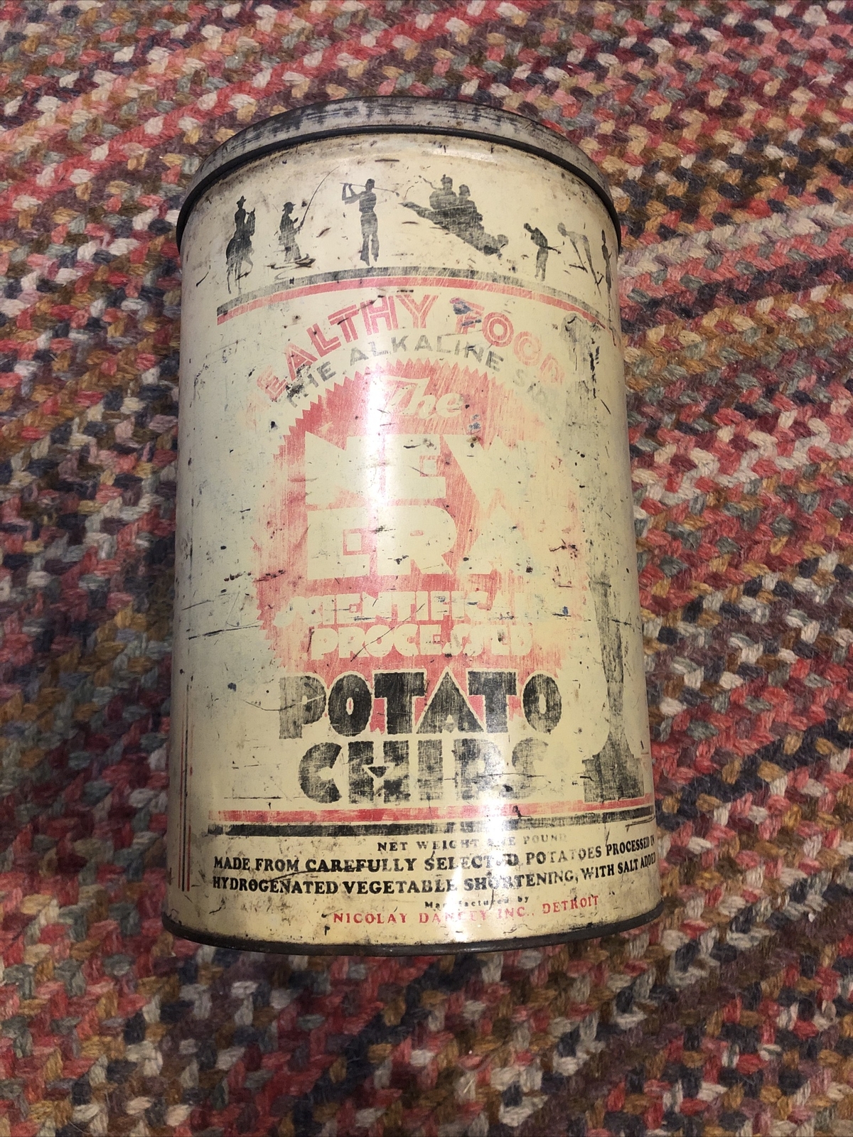 Vintage Antique "The New Era Potato Chip" Tin Can Art Deco Style ...