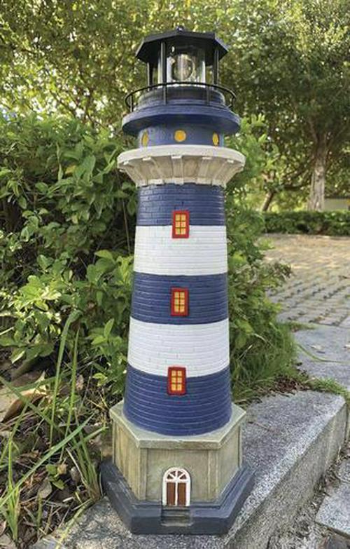 22" LED Solar Lighthouse Statue Rotating Beacon Light Outdoor Lawn ...