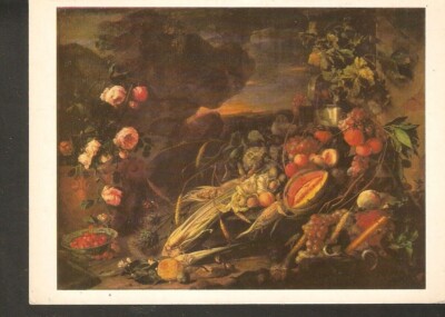 Russia Aurora USSR Soviet Postcard Art Fruit & Vase of Flowers by Jan ...