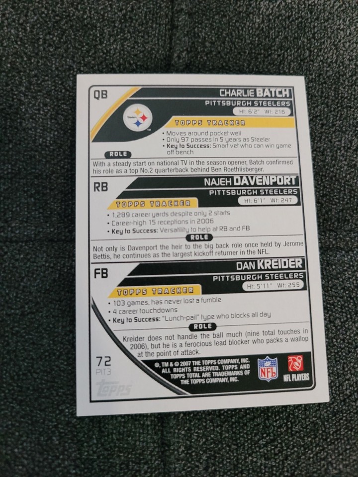 2007 Topps Total Blue #72 DAN KREIDER/ Batch/ Davenport Pittsburg ...