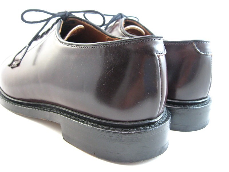 Allen Edmonds "LEEDS" SHELL CORDOVAN Derby Plain-Toe 8.5 EEE Burgundy ...