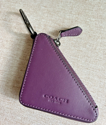 NWOT COACH TRIANGULAR BAG CHARM PURPLE LEATHER GUNMETAL HARDWARE NEW ...