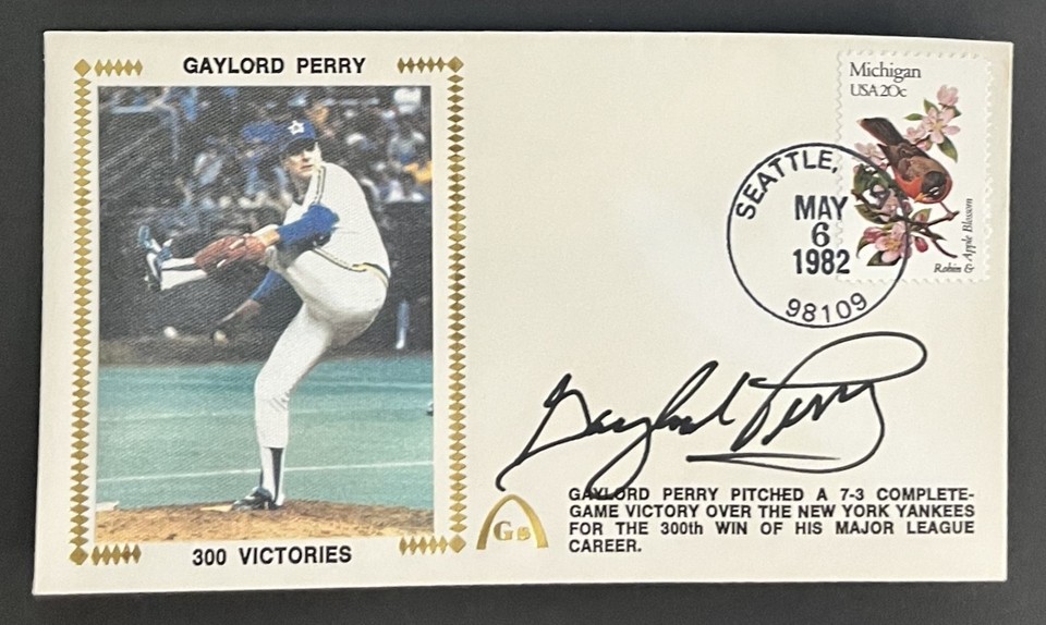 Gaylord Perry Signed 300 Wins Gateway Stamp Cachet Seattle Mariners | eBay
