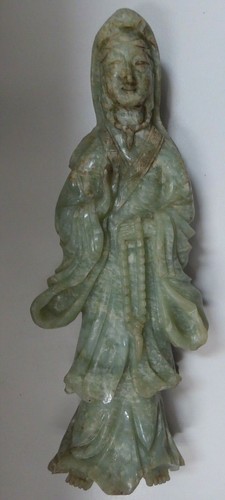 OLD CHINESE CARVED GREEN STONE JADE STATUE GUANYIN GODDESS FIGURINE | eBay