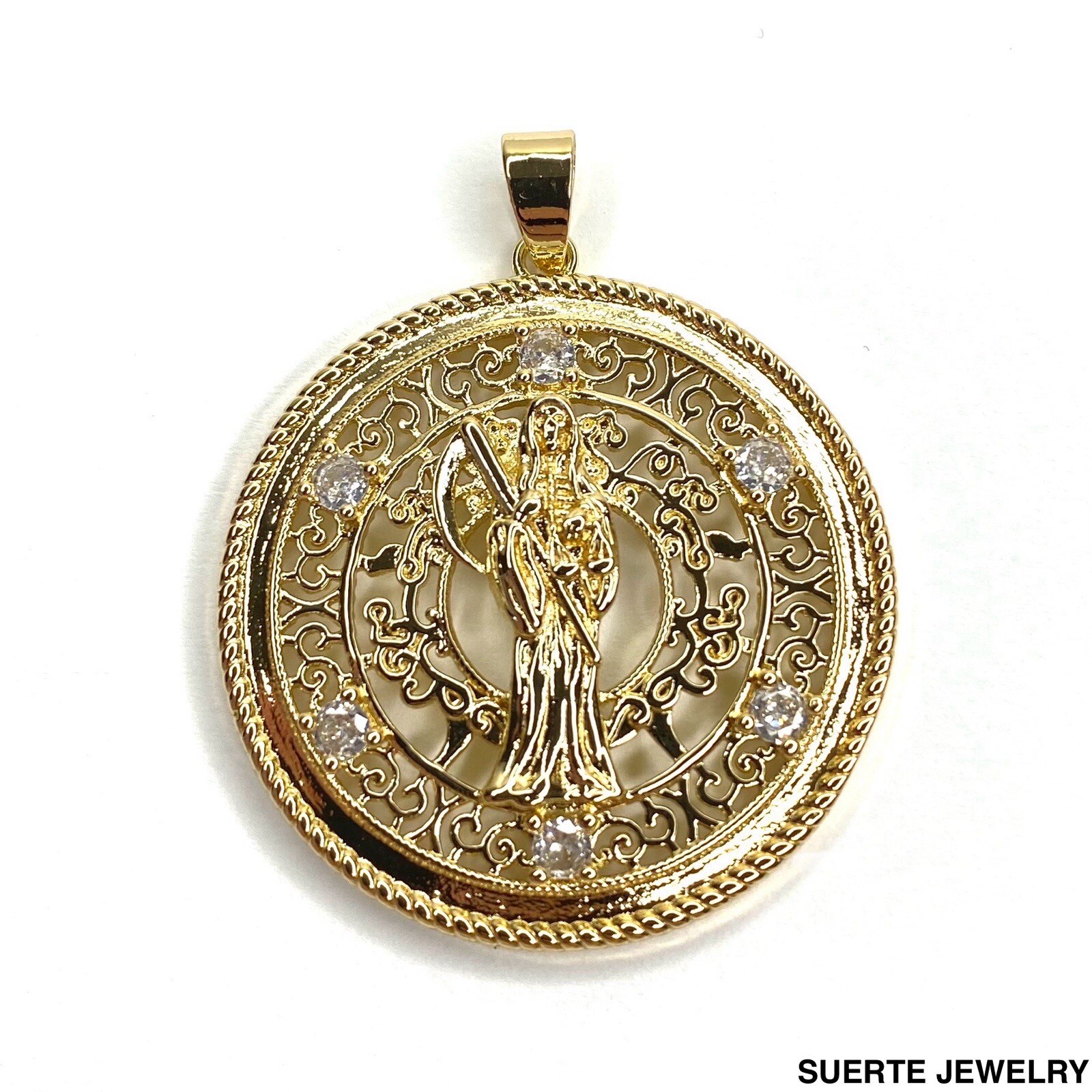 14k Gold Plated Holy Death Pendant Santa Muerte Medalla Collar Oro ...