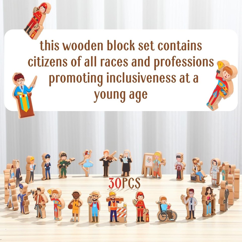 30 Pcs Wooden Community Helpers Toys Multicultural Career Wooden People ...