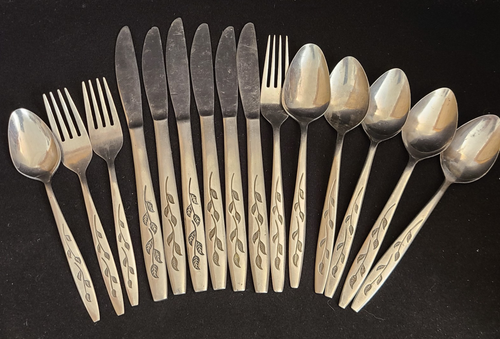 Vintage Lot 15 NASCO Stainless Steel Flatware Haiti Satin Leaves Japan ...