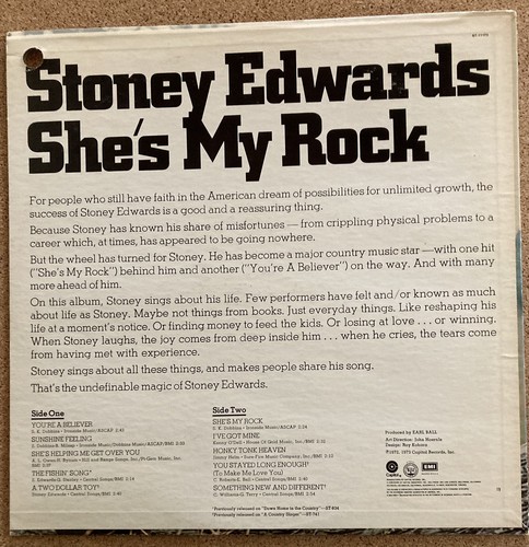 Stoney Edwards She's My Rock LP Capitol 1973 | eBay