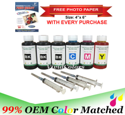 4-Color Bulk Ink Refill Kit for Inkjet Printer Cartridges 600 ml Total ...