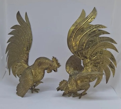 VINTAGE PAIR OF BRASS FIGHTING ROOSTERS/COCKS/CHICKENS BIRDS | eBay UK