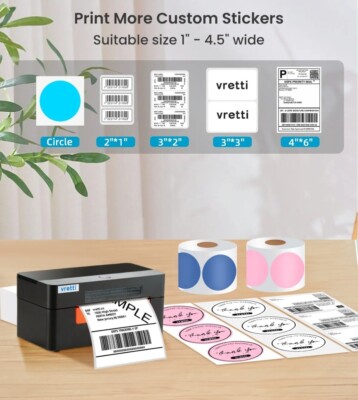 VRETTI Desktop Shipping Label Printer 4x6 Wireless Bluetooth Barcode ...