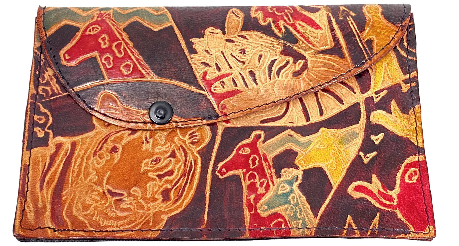 Vintage Leather African Safari Purse / Wallet Lion Ze… - Gem