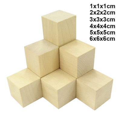 10mm~60mm Natural Unfinished Wooden Square Cubes Blocks DIY Craft Wood ...