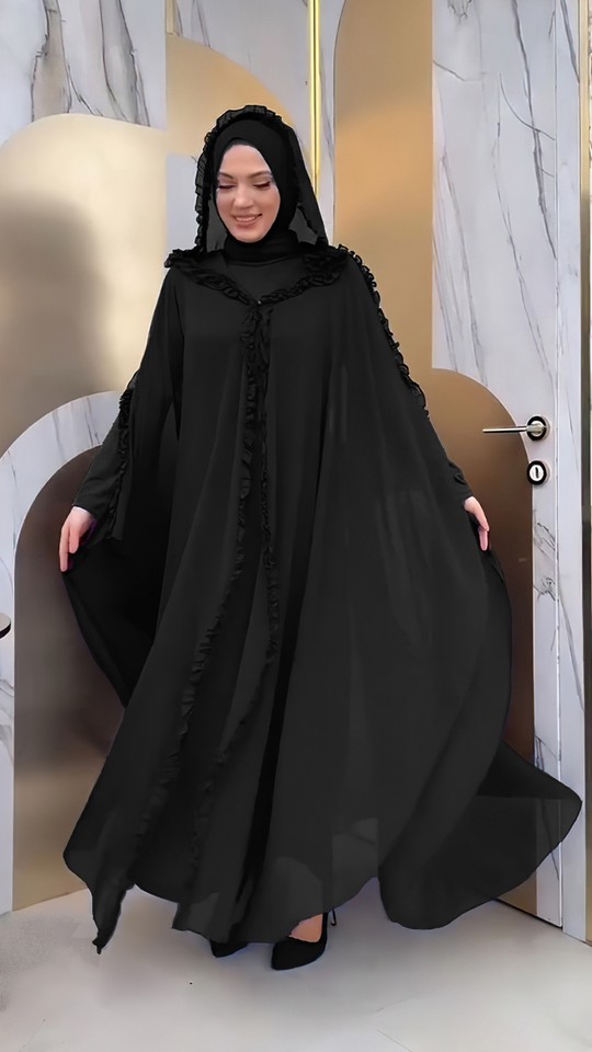 Abaya Women Chiffon Hooded Kaftan Long Dress Set Muslim Burqa Evening ...