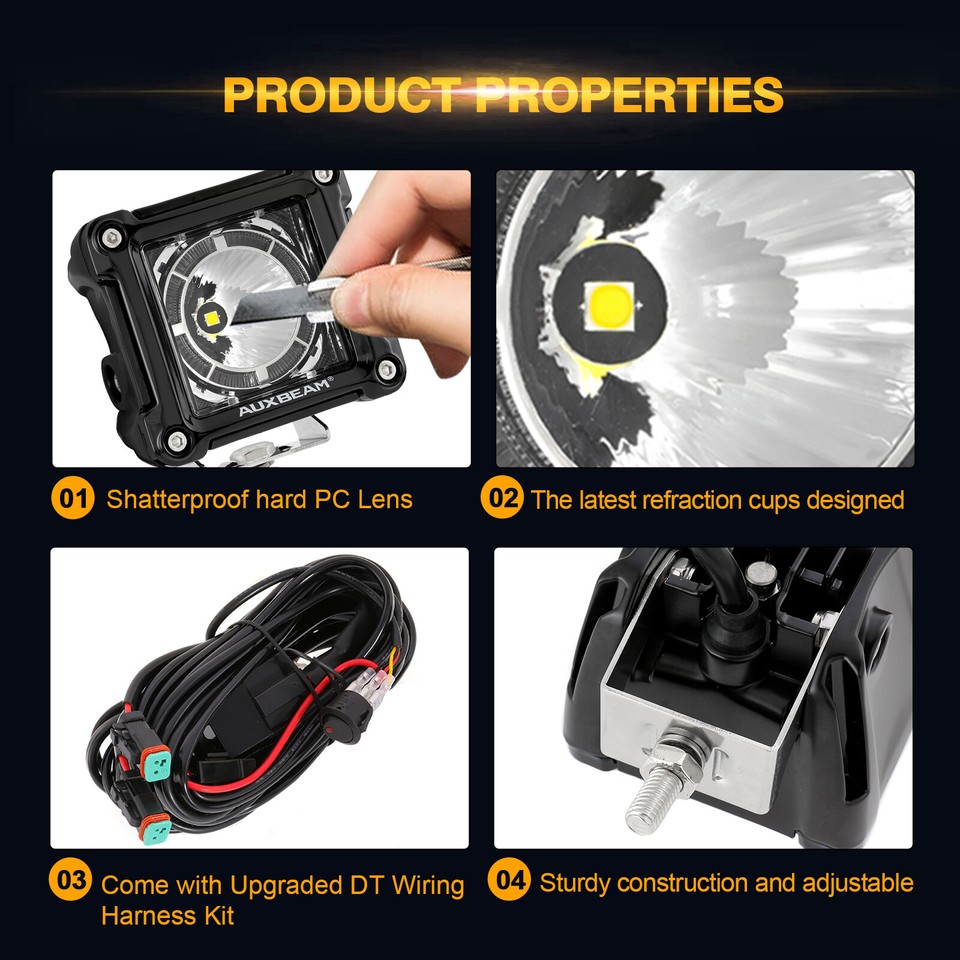 AUXBEAM 3"INCH LED Work Light Bar Driving Pods Truck White Lamp Offroad ...