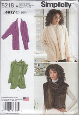 Sewing Pattern Simplicity 8218 Easy-to-Sew Jackets & Vest | eBay
