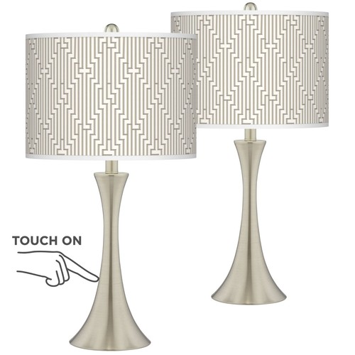 Diamond Maze Trish Brushed Nickel Touch Table Lamps Set of 2 ...