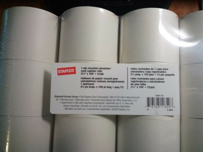 STAPLES ADDING MACHINE/CALCULATOR PAPER ROLLS 2-1/4" X 150' Ea. 12 New ...