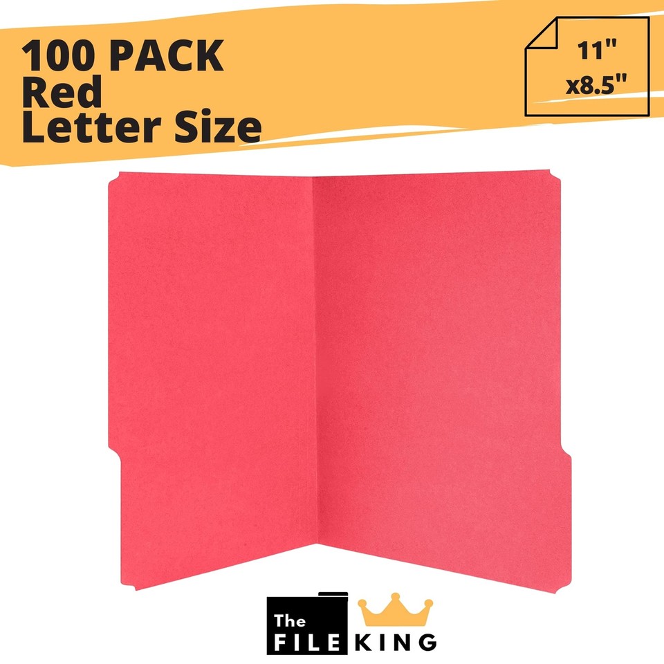 1/3 Cut Red File Folders Letter Size - 100 Pack | Colored Manilla ...