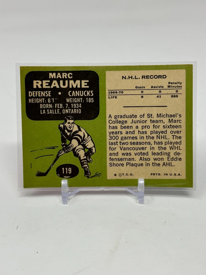 1970-71 Topps Hockey Mark Reaume Card #119 | eBay