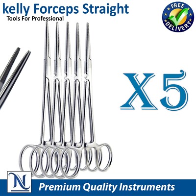 5X Kelly Hemostat Forceps Straight Surgical Instrument (Set of 5 ...