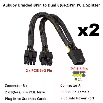 2x PCI-E 8-Pin Female To Dual 8-Pin 6+2 Pin 18AWG | eBay UK