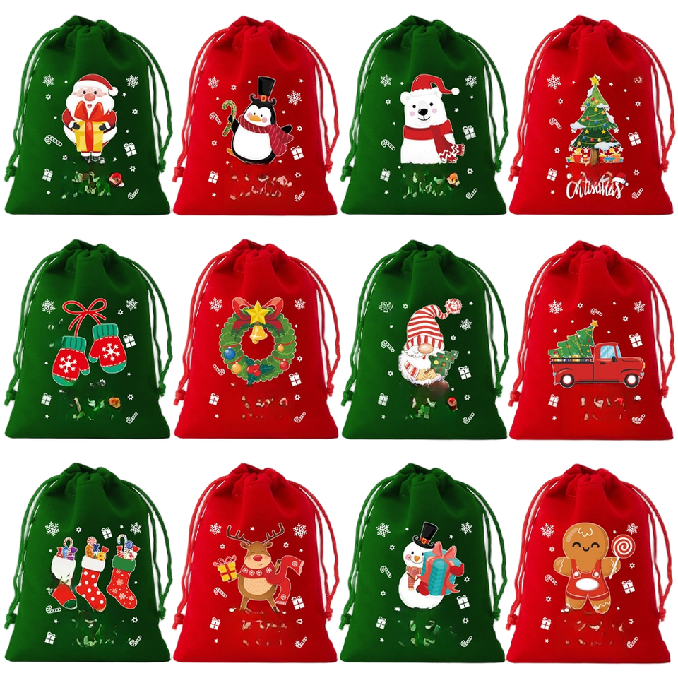 Christmas Velvet Drawstring Bags 12 Pack 10x12cm Party Favor Sacks for ...