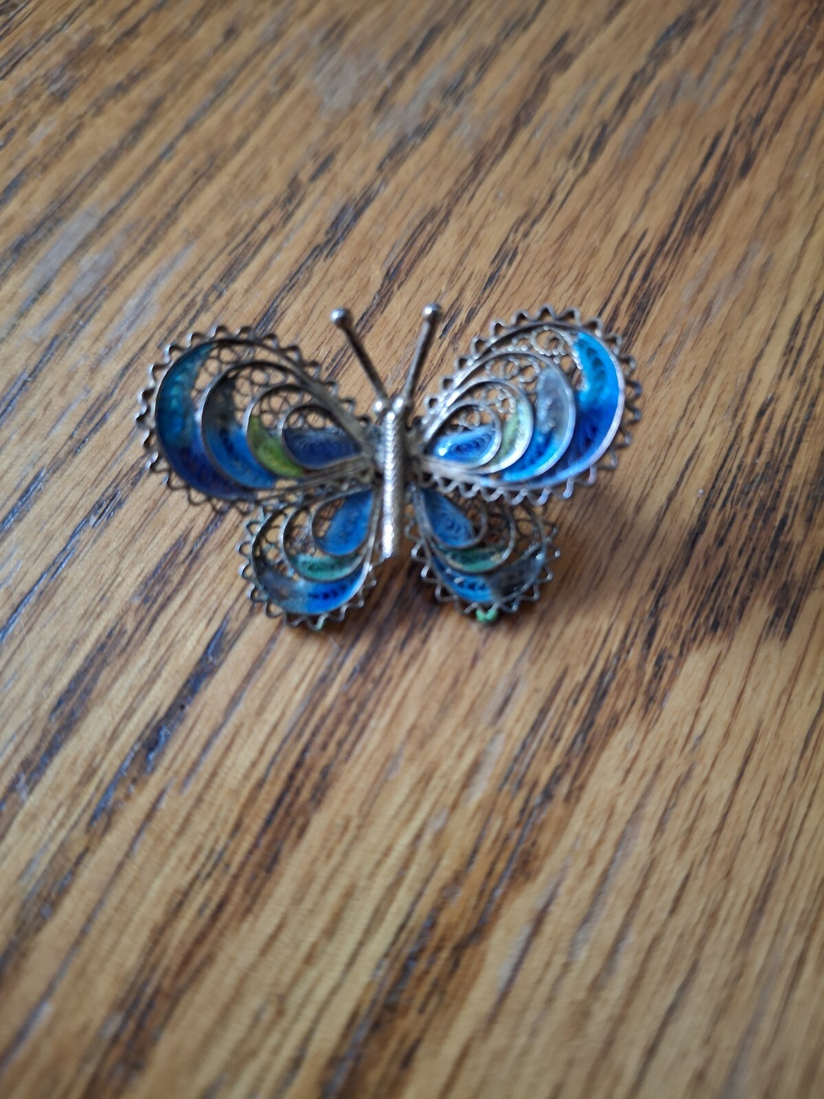 Vintage 800 Italian Art Deco Filigree Butterfly Brooch - Gem