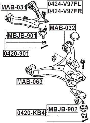 MAB-031 Febest BUSHING, FRONT UPPER CONTROL ARM 20917465, MR496793 ...