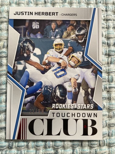 2022 Rookies And Stars-JUSTIN HERBERT- Touchdown Club #’d 21 of 50 Card ...