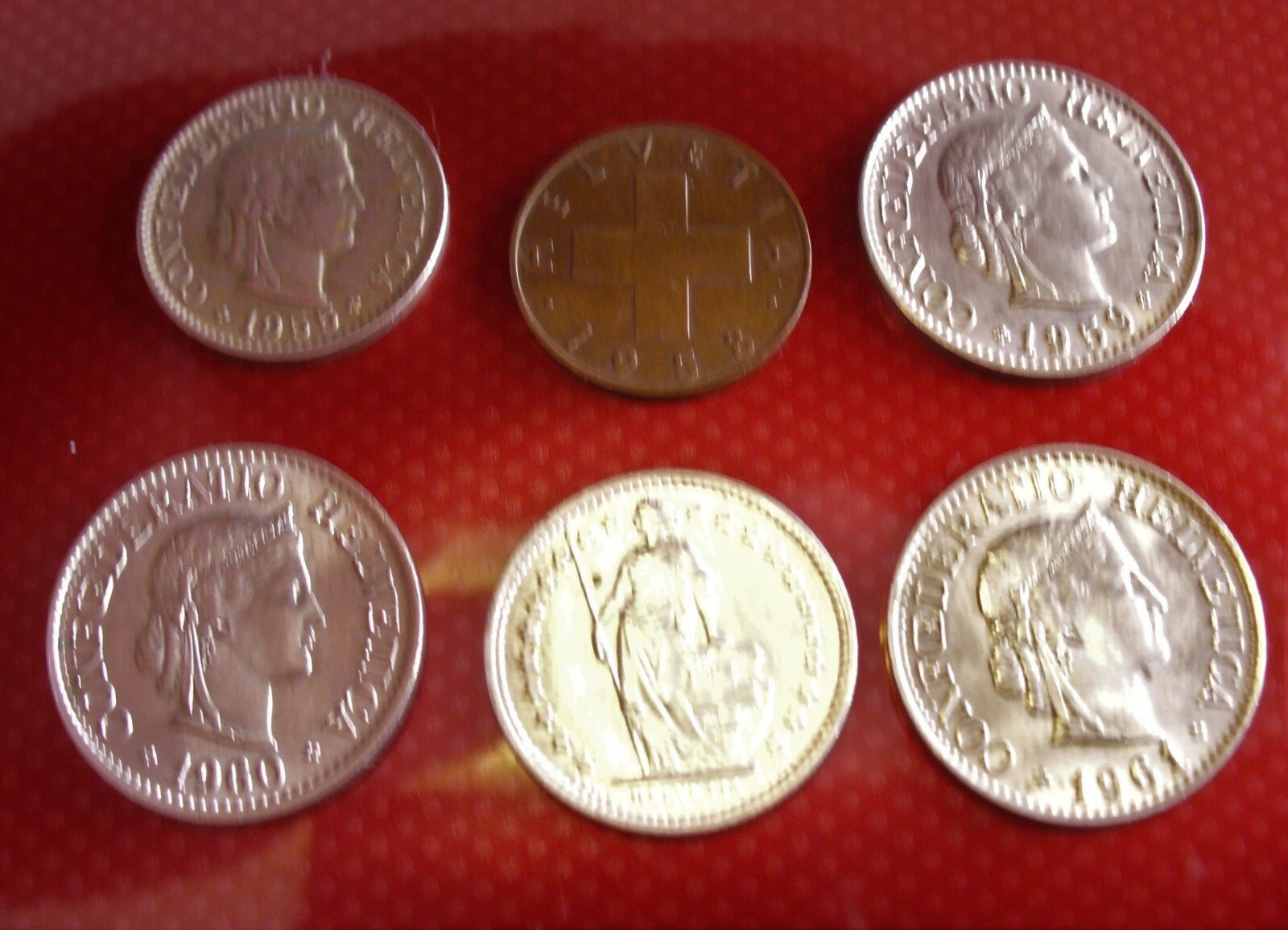 6 Vintage Swiss Coins- 1/2 Franc Helvetia Confederation & assorted ...