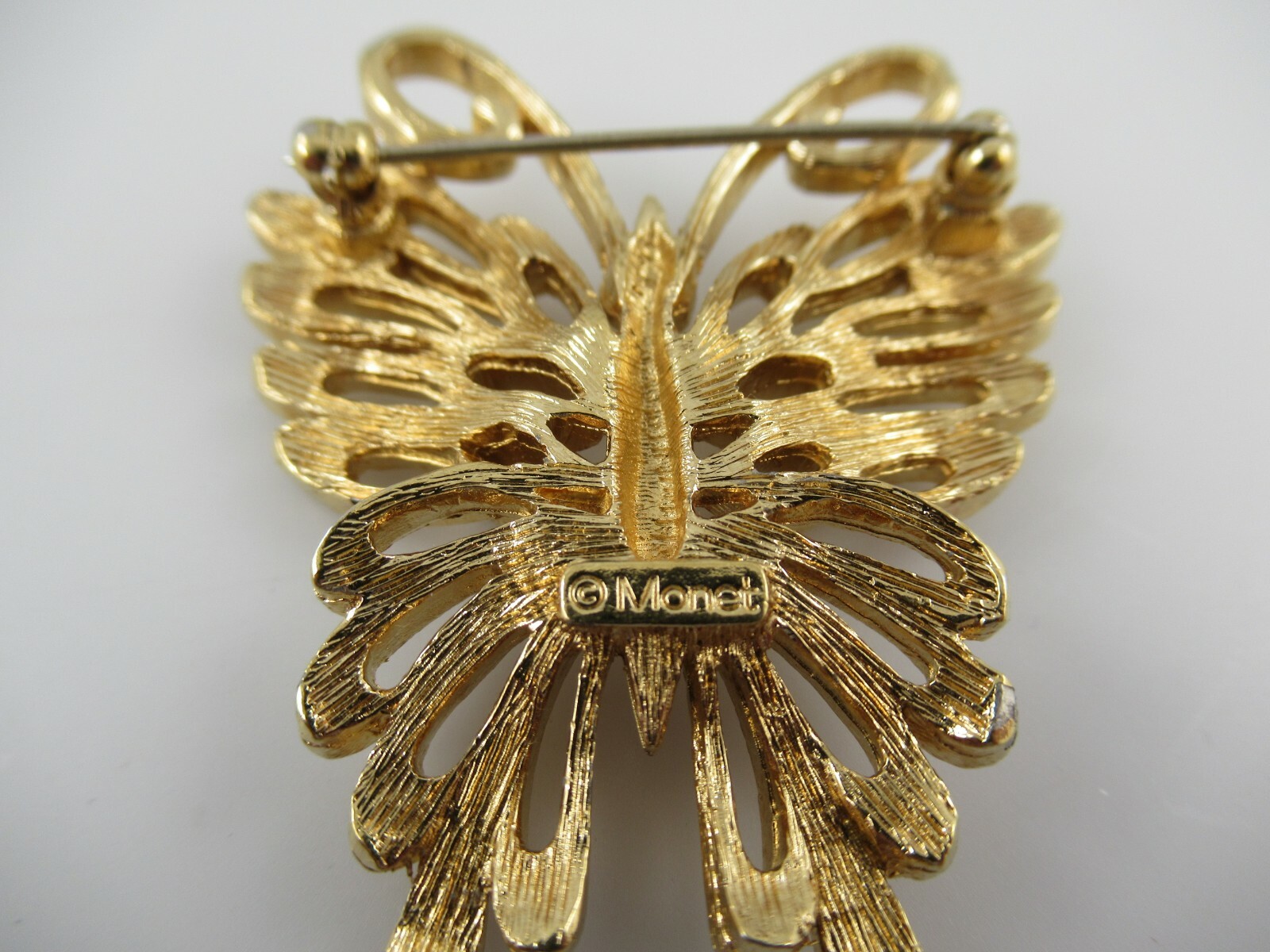 Signed Monet Butterfly Gold Tone Brooch, Pin - Gem