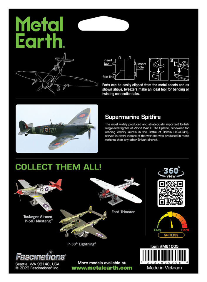 Fascinations Metal Earth SUPERMARINE SPITFIRE (1:65 Scale) 3D Steel ...