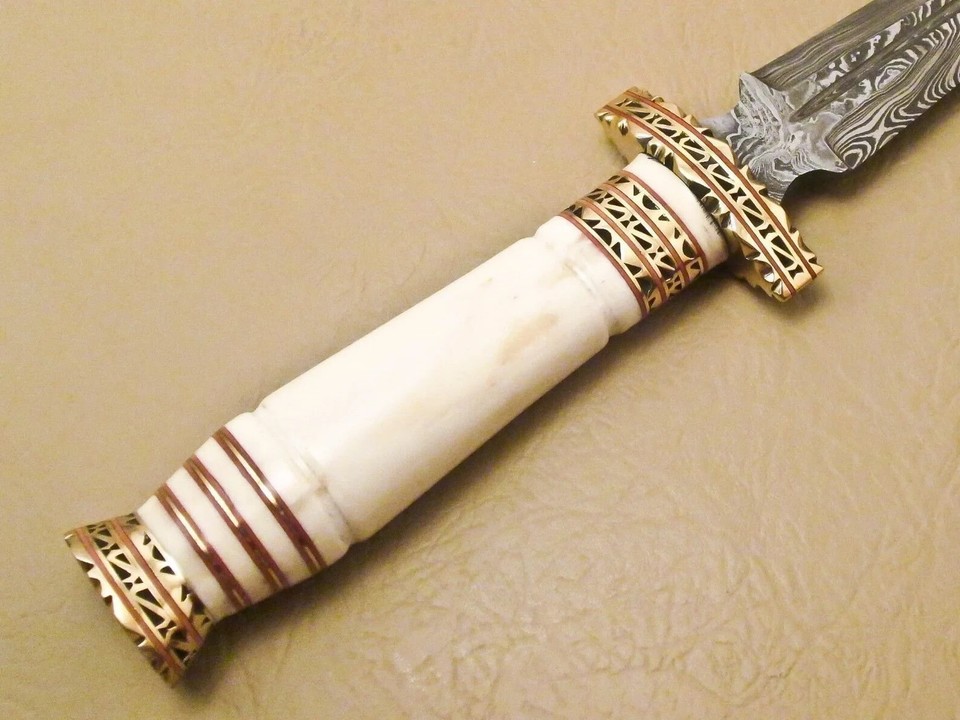 Beautiful Custom Handmade Damascus Hunting Dagger Knife with Leather ...
