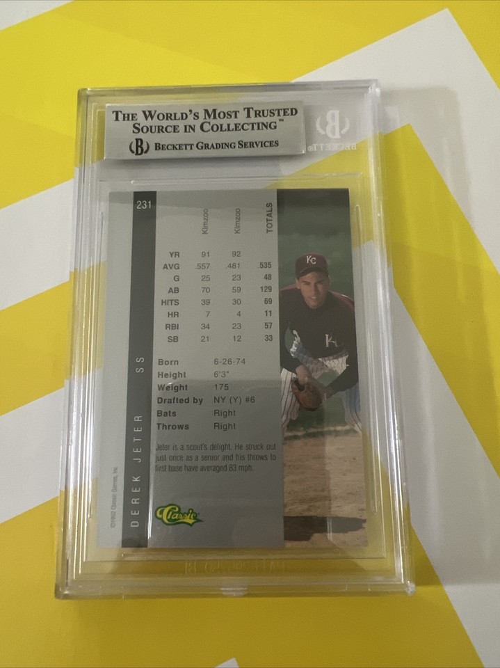 DEREK JETER 1992 Classic Four Sport Draft #231 Yankees Rookie RC BGS 9 ...